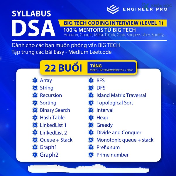 khóa học DSA Level 1 cùng Engineer Pro - Khóa học uy tín